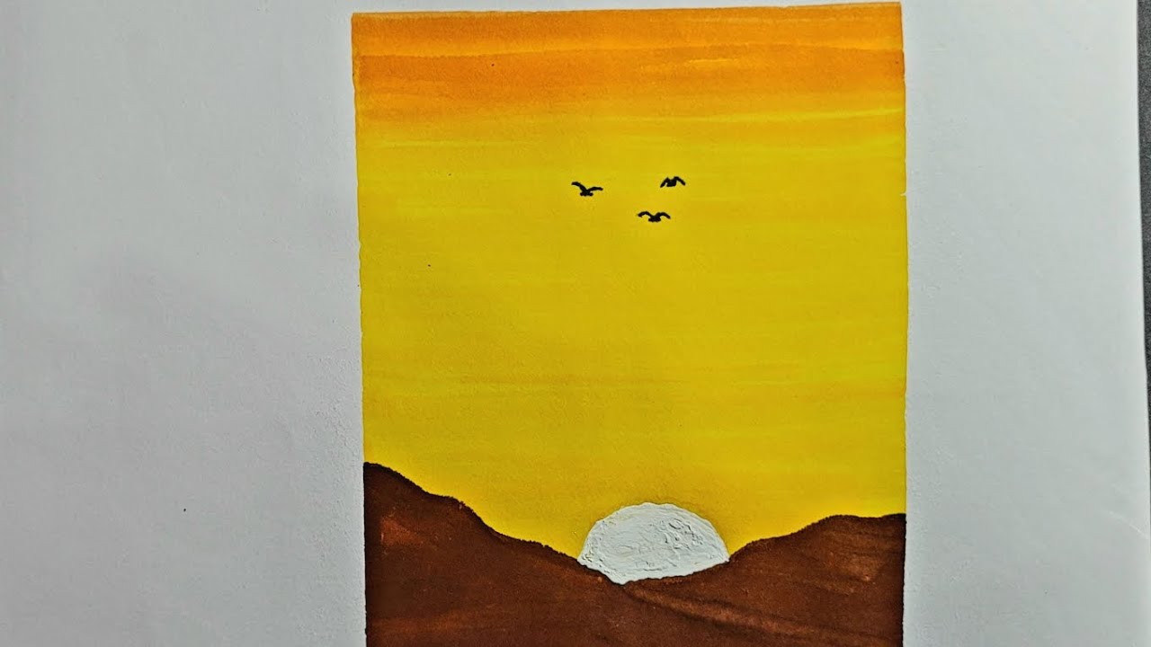 Drawing Sunset Scenery 🌆 | Brush Pen Sunset 🌇 Scenery Drawing| Step by ...