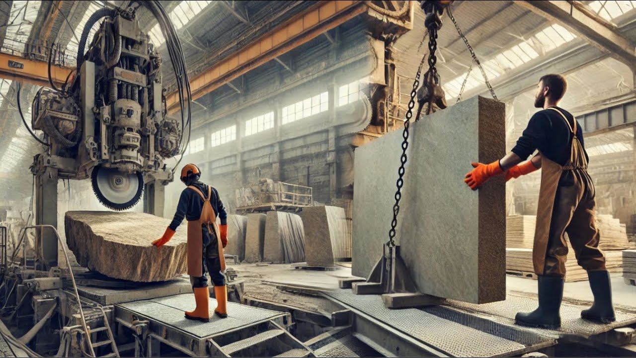 The Marble Manufacturing How a Huge Block of Stone Is Cut, Polished ...