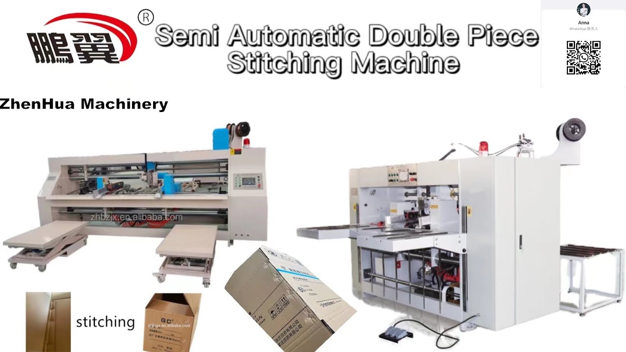semi auto cardboard carton box stitcher machine - YouTube