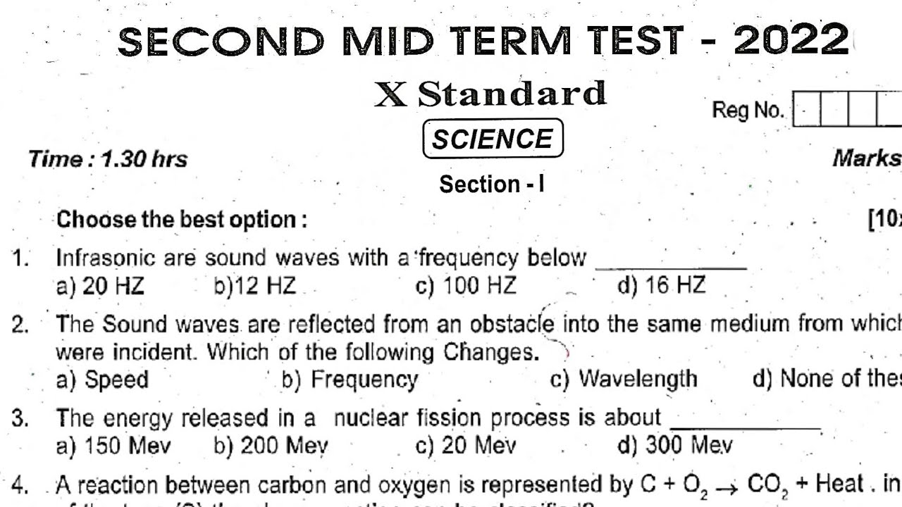 10TH STD SECOND MID-TERM TEST-2022 SCIENCE OFFICIAL QUESTION PAPER II ...