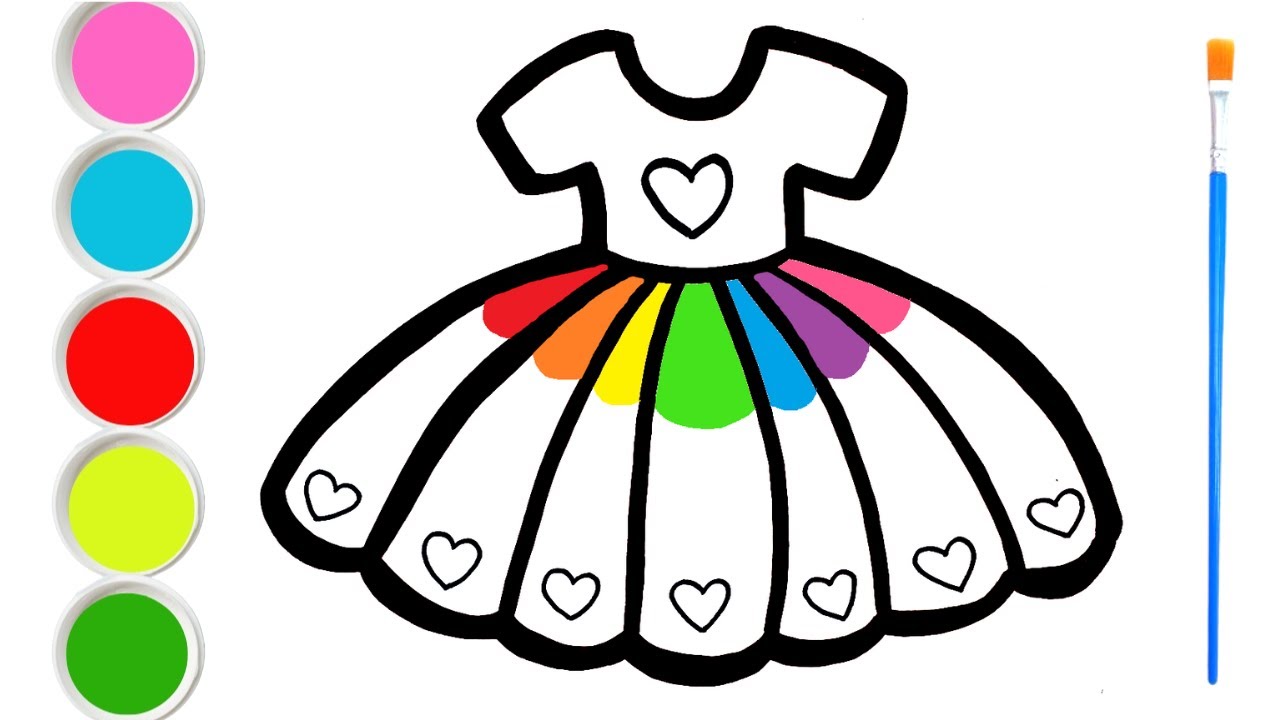 Draw and Color a Pretty Party Dress with Hearts, Rainbow dress Drawing ...
