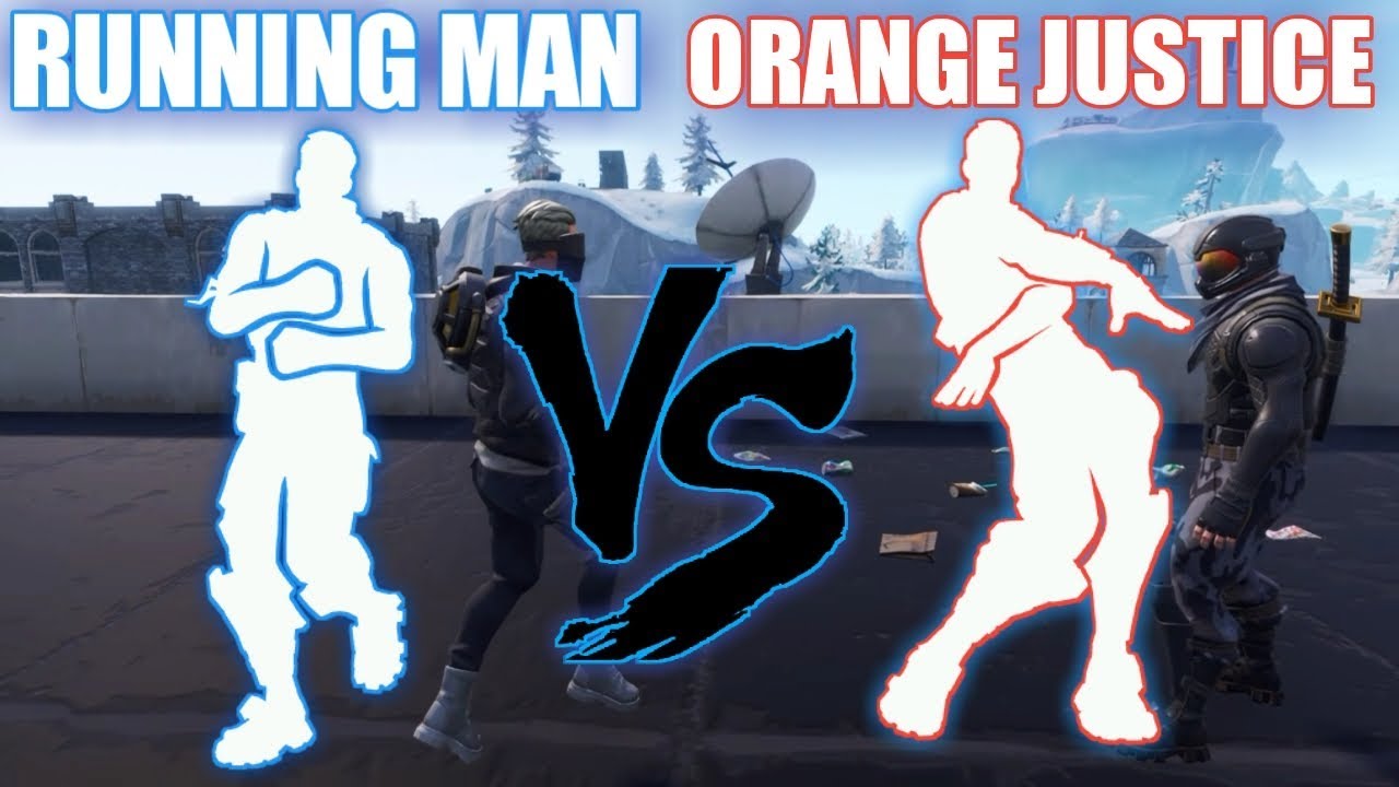 FORTNITE RUNNING MAN EMOTE VS ORANGE JUSTICE EMOTE!!! - YouTube