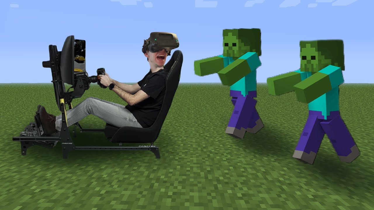 Trying to beat Minecraft with a steering wheel in VR - YouTube