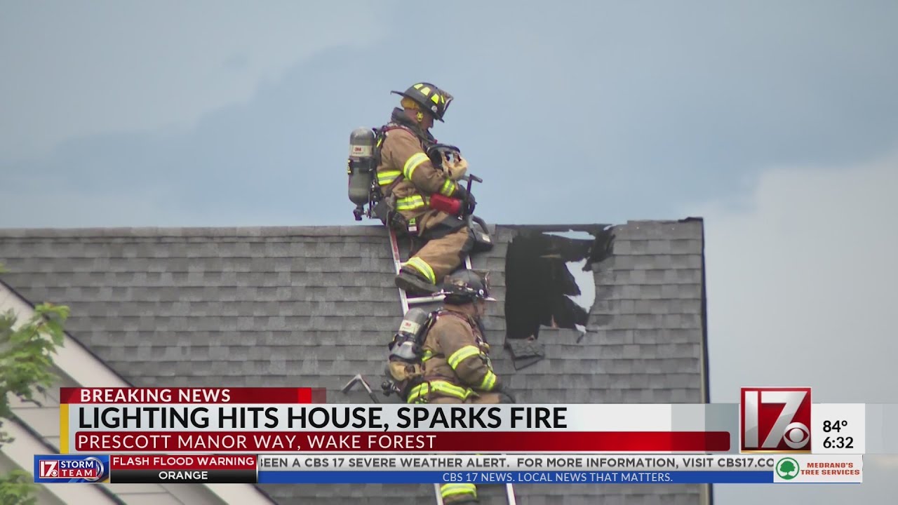 Lightning strike sparks house fire near Wake Forest - YouTube