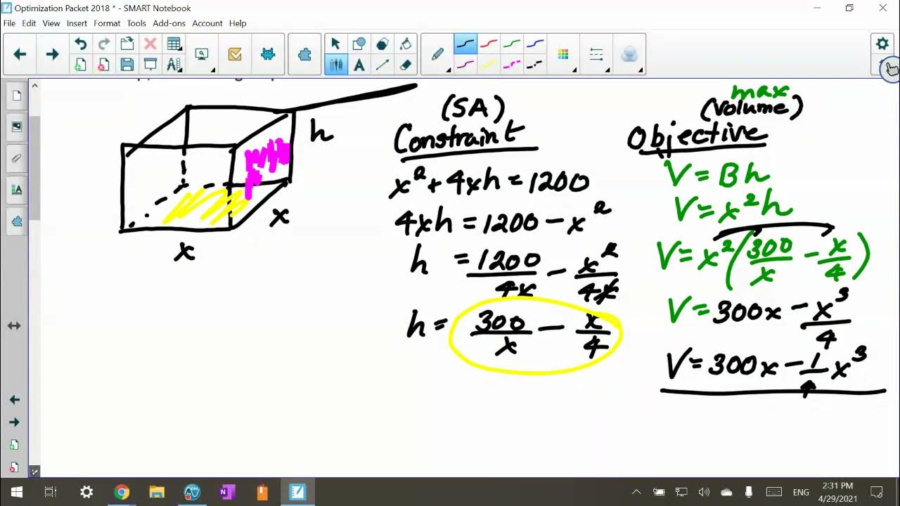Calculus I Optimization Review Lab #7 Max Volume of a Box - YouTube