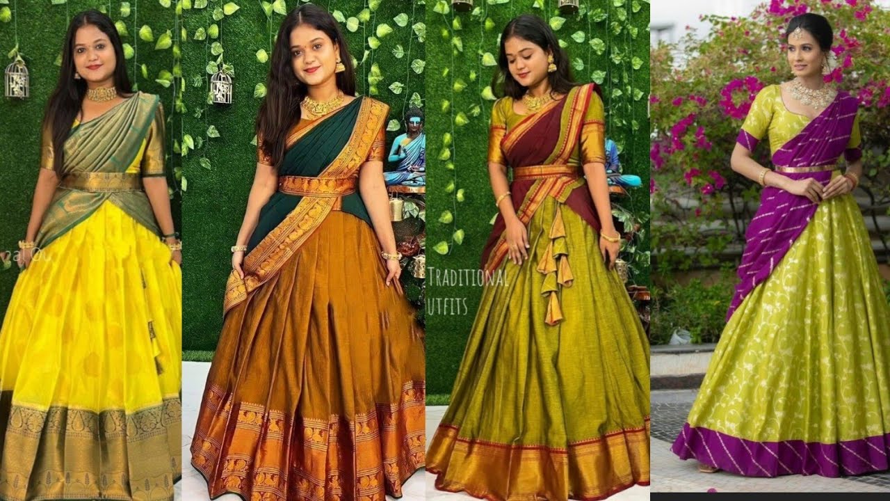latest trending different types of half saree collections// Patt and ...