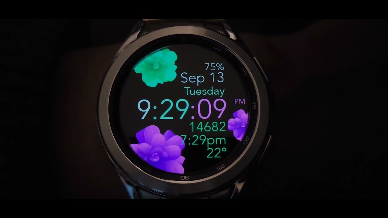 Turquoise Purple Animated Flower Watch Face for Android Wear OS ...