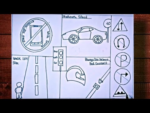 सरक सुरक्षा पोस्टर | road safety drawing | how to draw road safety ...