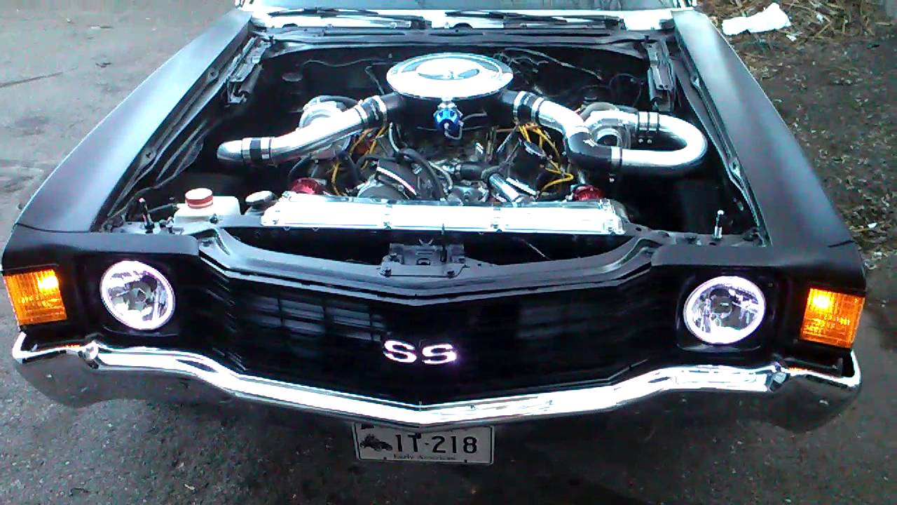 Twin turbo 1972 chevelle first start - YouTube