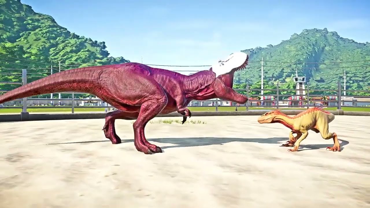 Pink Spinosaurus VS Red, Blue T-Rex VS Indominus Rex, -Dinosaurs Fight ...