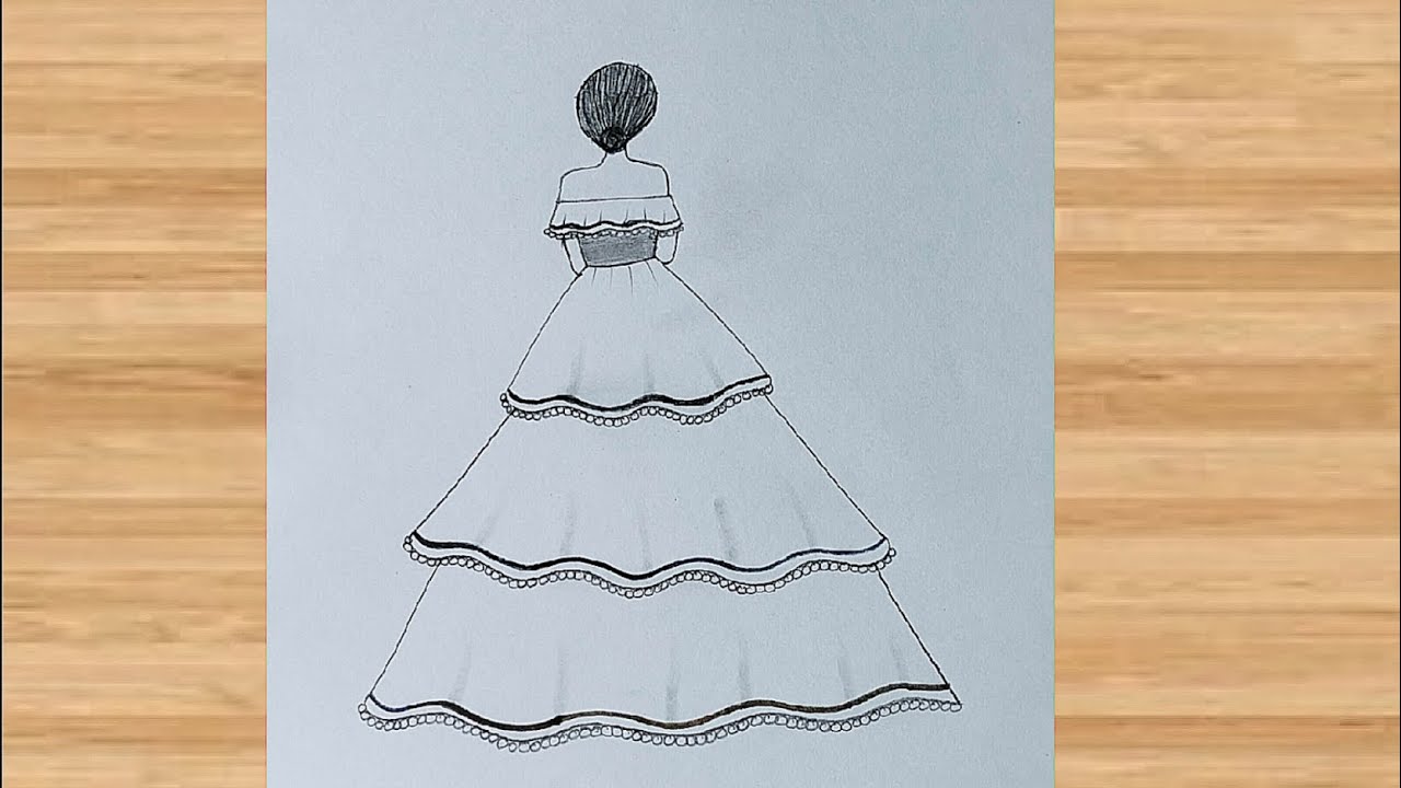 How To Draw A Girl With Beautiful Dress \ Easy Drawing Backside ...