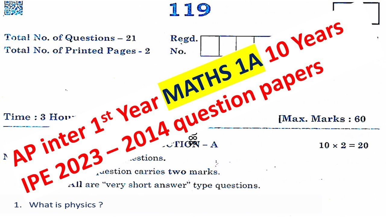 AP Inter 1st Year Maths 1A 2023 to 2014 March 10 years Question Paper ...