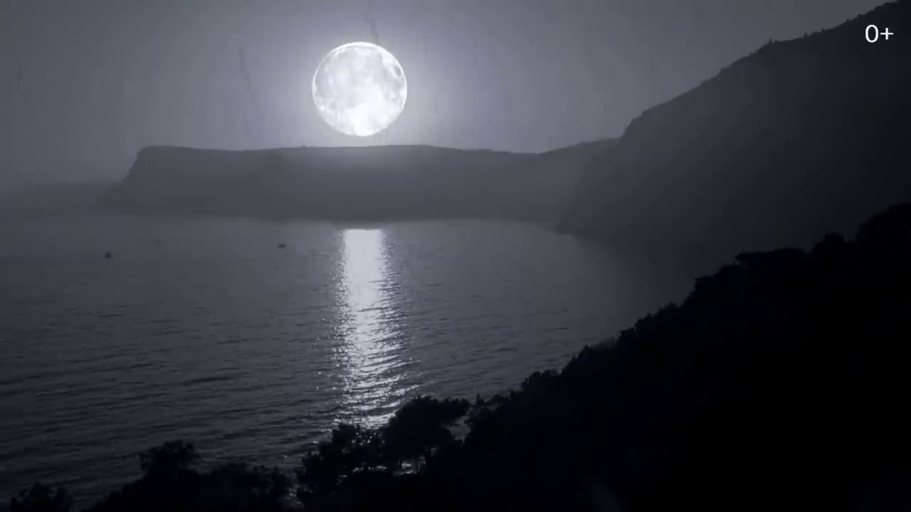 3 Hours Relax Music || Sea Waves || Full Moon and Relaxing Rain ...