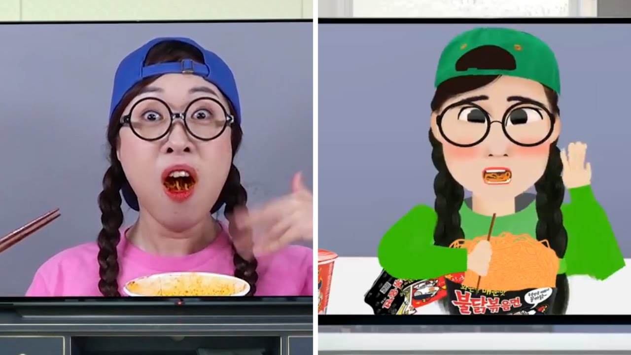 MUKBANG 불닭볶음면 먹방 Mukbang Fire Spicy Noodle DONA 도나 & ANIMATION DONA ...