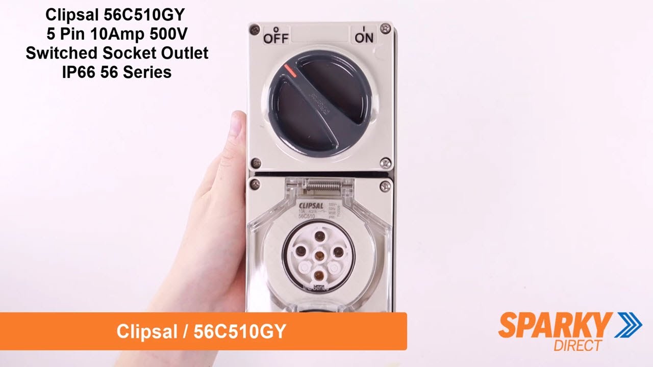 Clipsal 56C510GY | 5 Pin 10Amp 500V Switched Socket Outlet IP66 | 56 ...