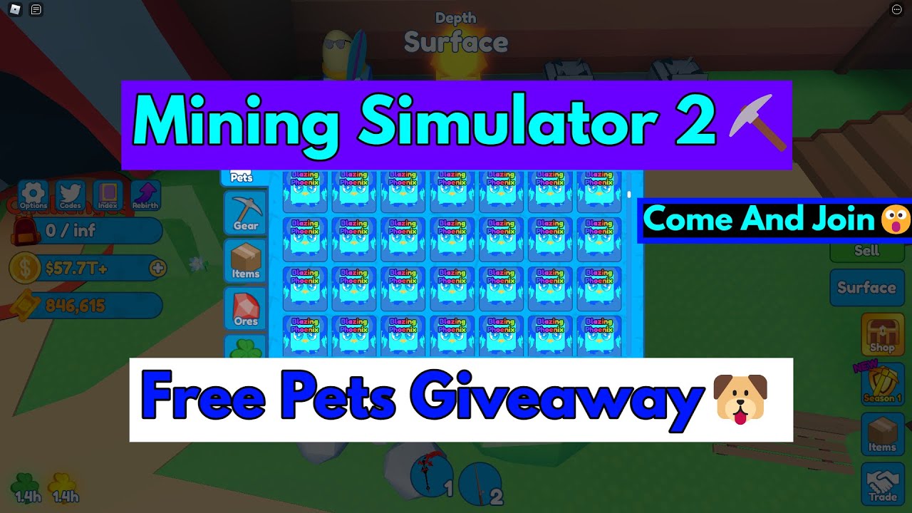 Mining Simulator 2 Free Pets Giveaway Come And Join (Roblox ...