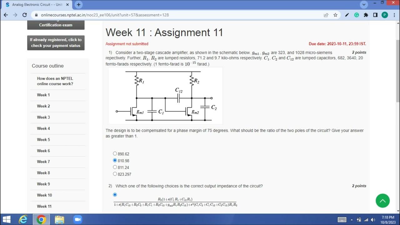 Analog Electronic Circuits NPTEL Week 11 Assignment - YouTube
