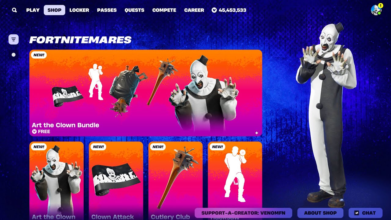 Fortnite x Terrifier: Art The Clown Skin ARRIVES TONIGHT! (Full Item ...