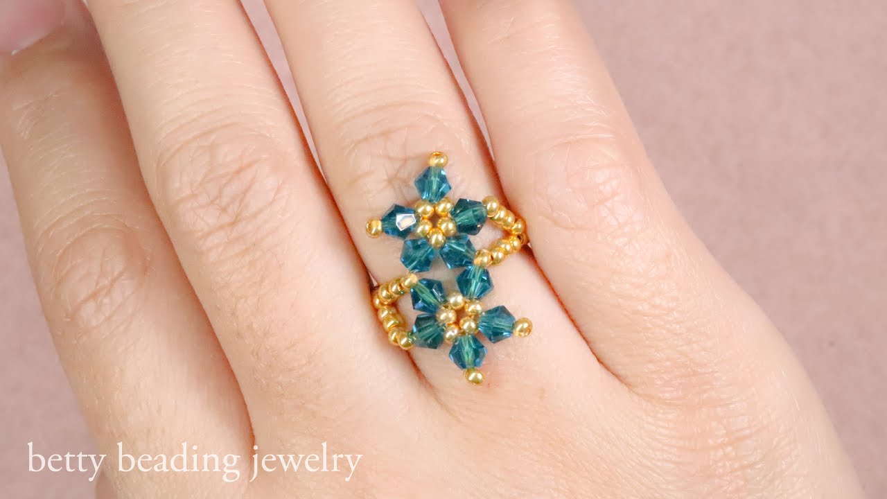 Easy to make flower beaded ring tutorials. jewelry making at home - YouTube