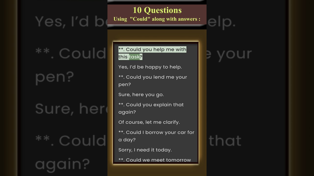 10 questions using "could" along with answers. - YouTube