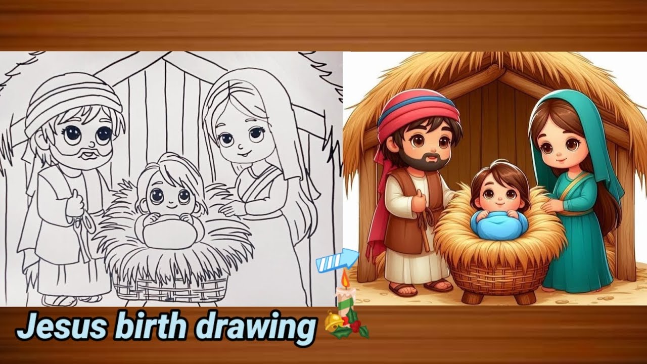 Jesus birth drawing / nativity scene drawing / jesus born drawing /easy ...