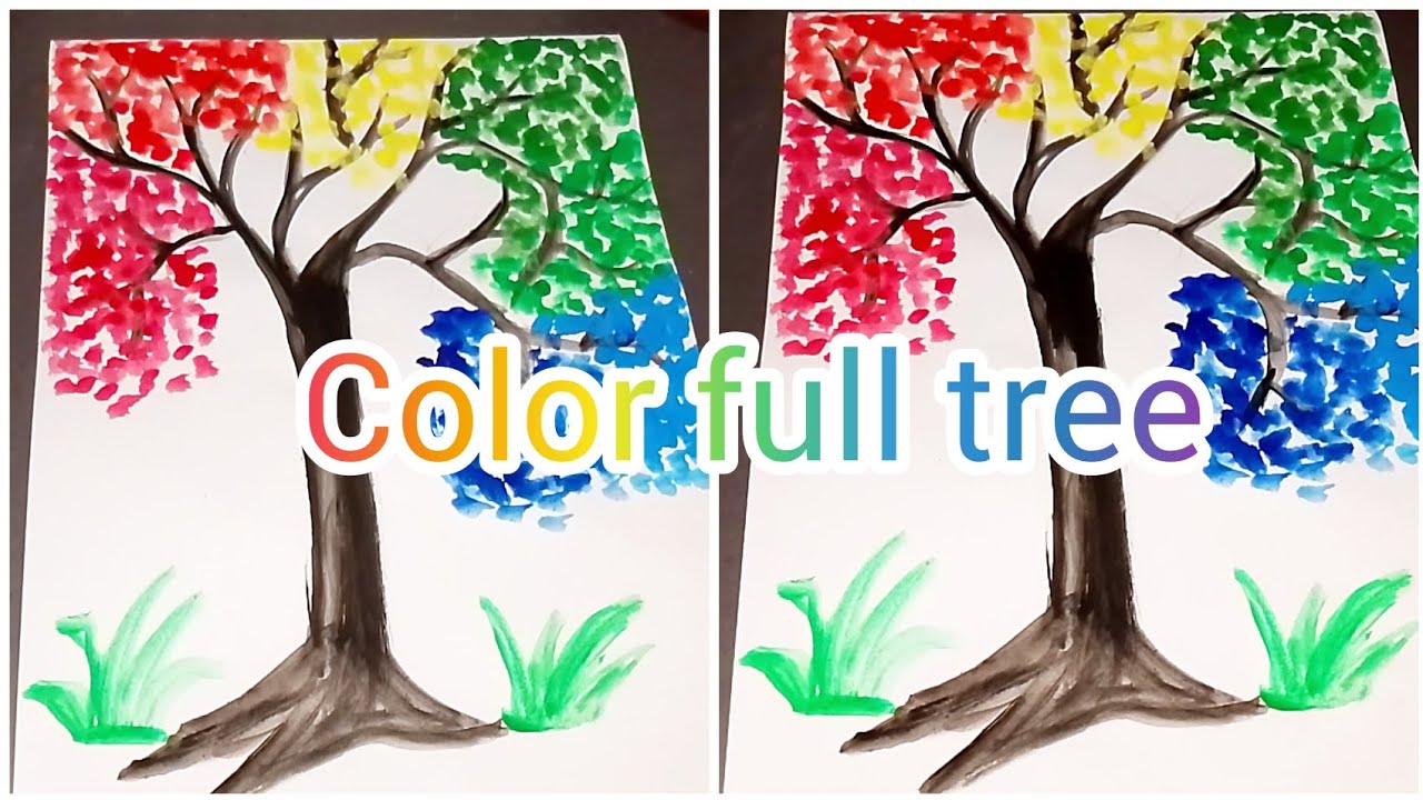 How to draw a color full tree 🌴. easy and simple drawing. color full tree drawing - YouTube