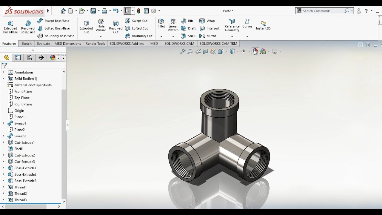 Make 3 Way Elbow in SolidWorks | Siddharth Rami - YouTube