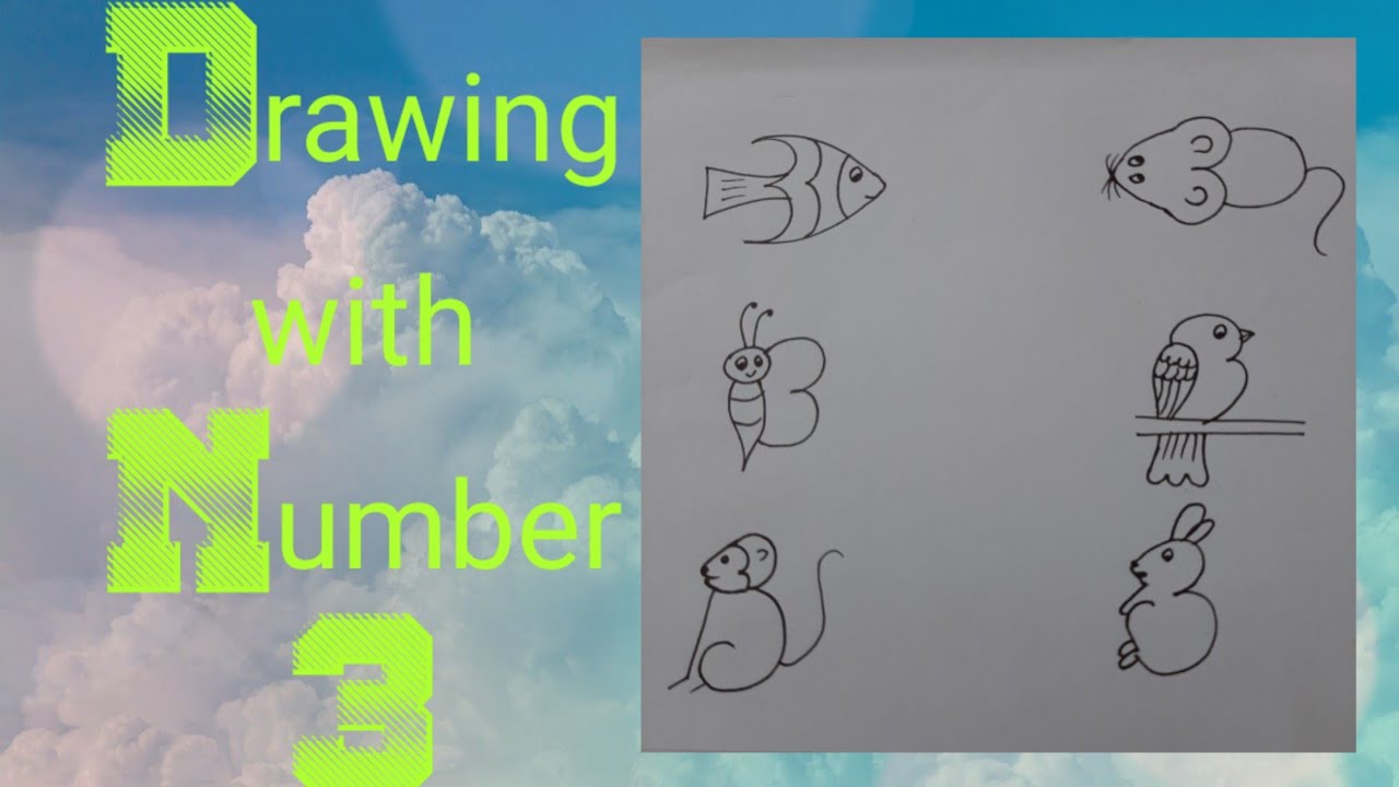 How to draw using number 3|Drawings with 3||Number drawings |Drawings ...