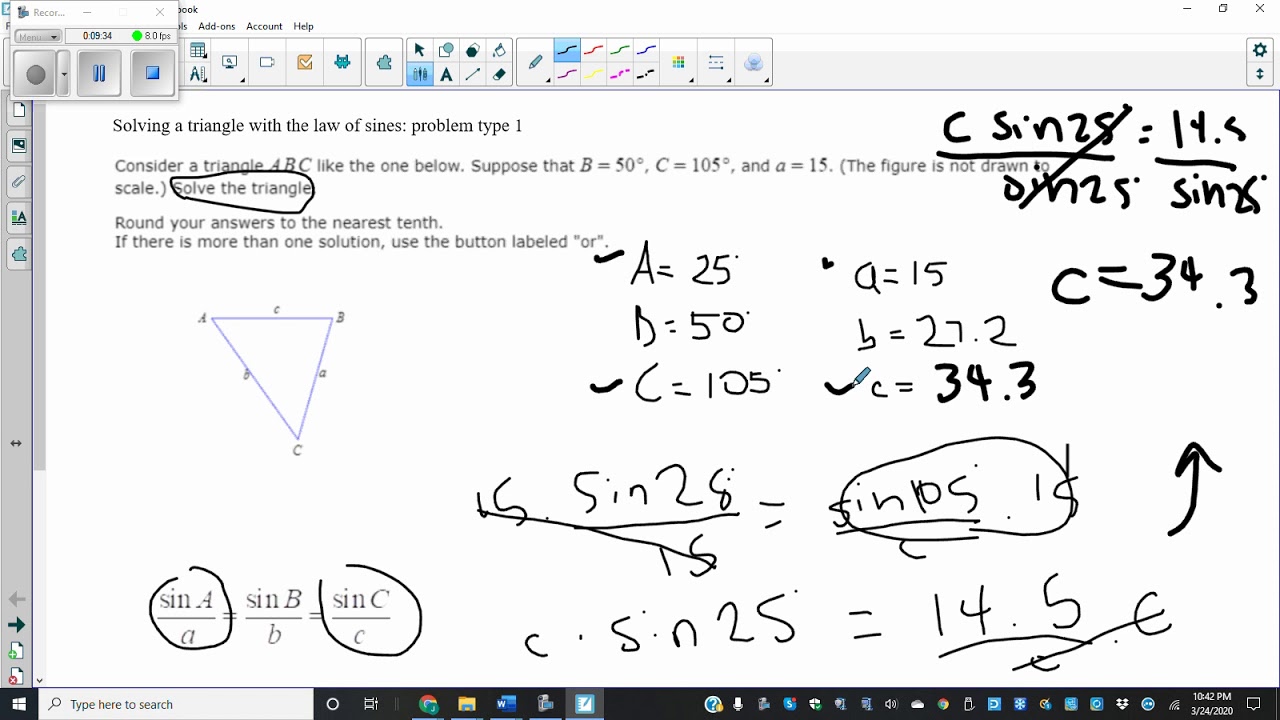 Solving a triangle using Law of Sines: problem type 1 - YouTube
