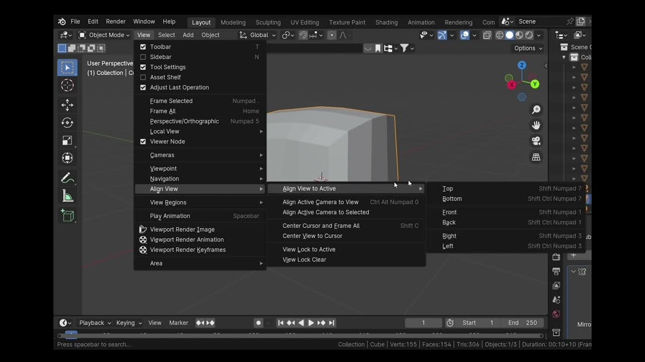 how to see your object from front to front (object mode - view -align view -align view to active ...