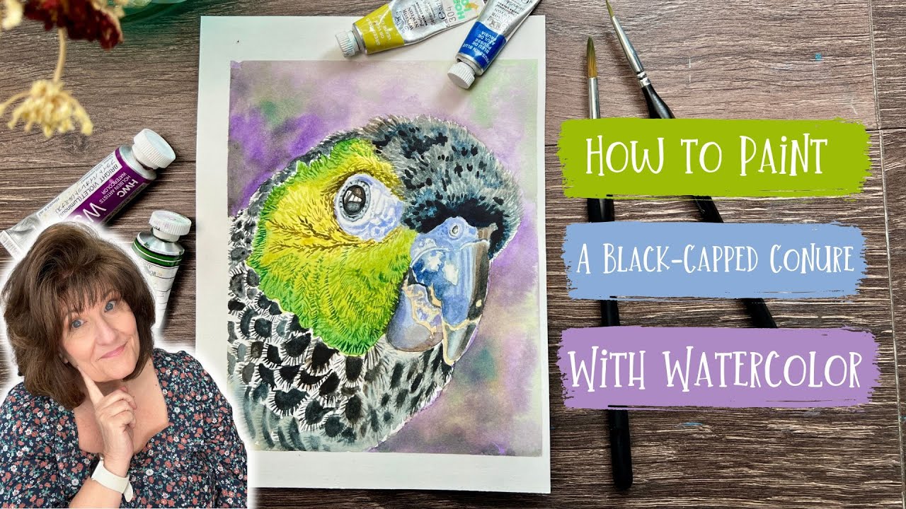 Short Video of Watercolor Version of the Black-Capped Conure - YouTube