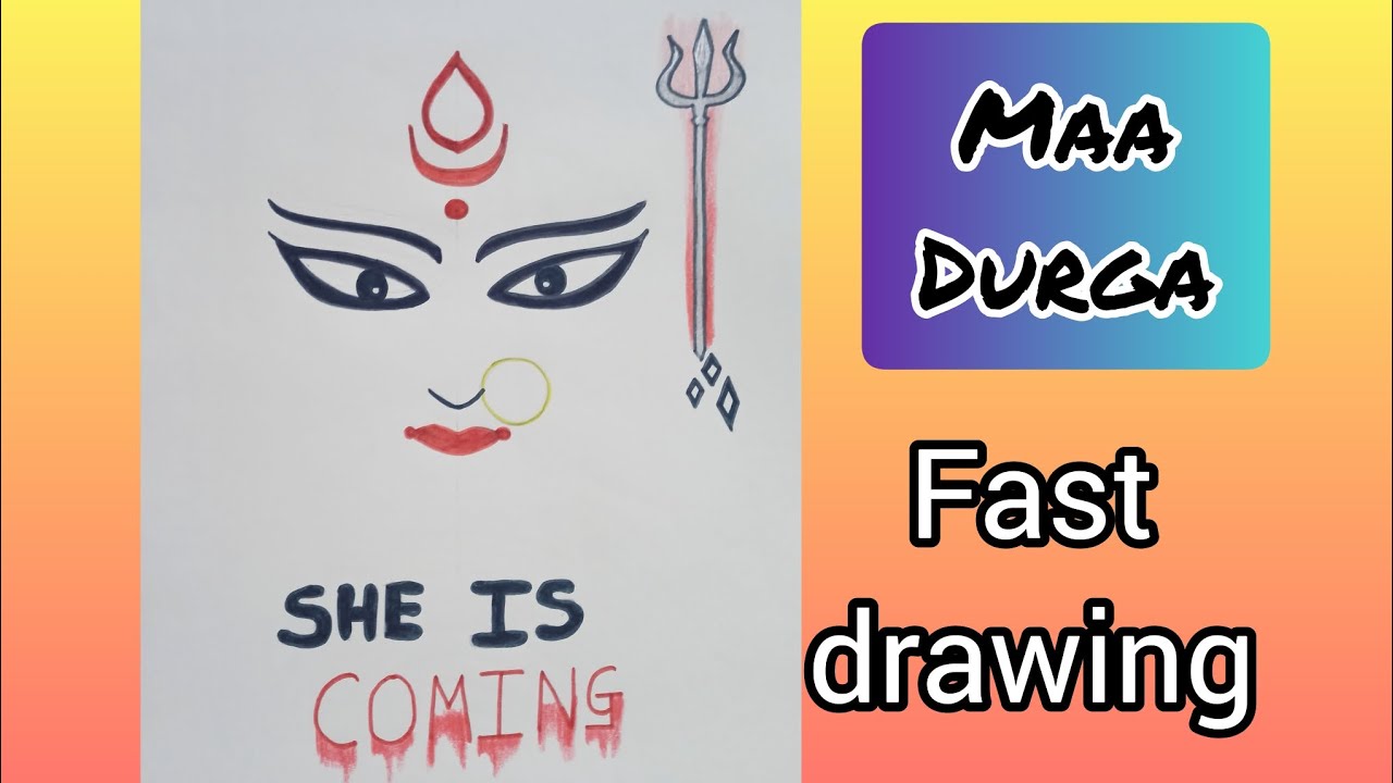 Very simple and quick drawing of maa Durga | Maa druga drawing tutorial ...