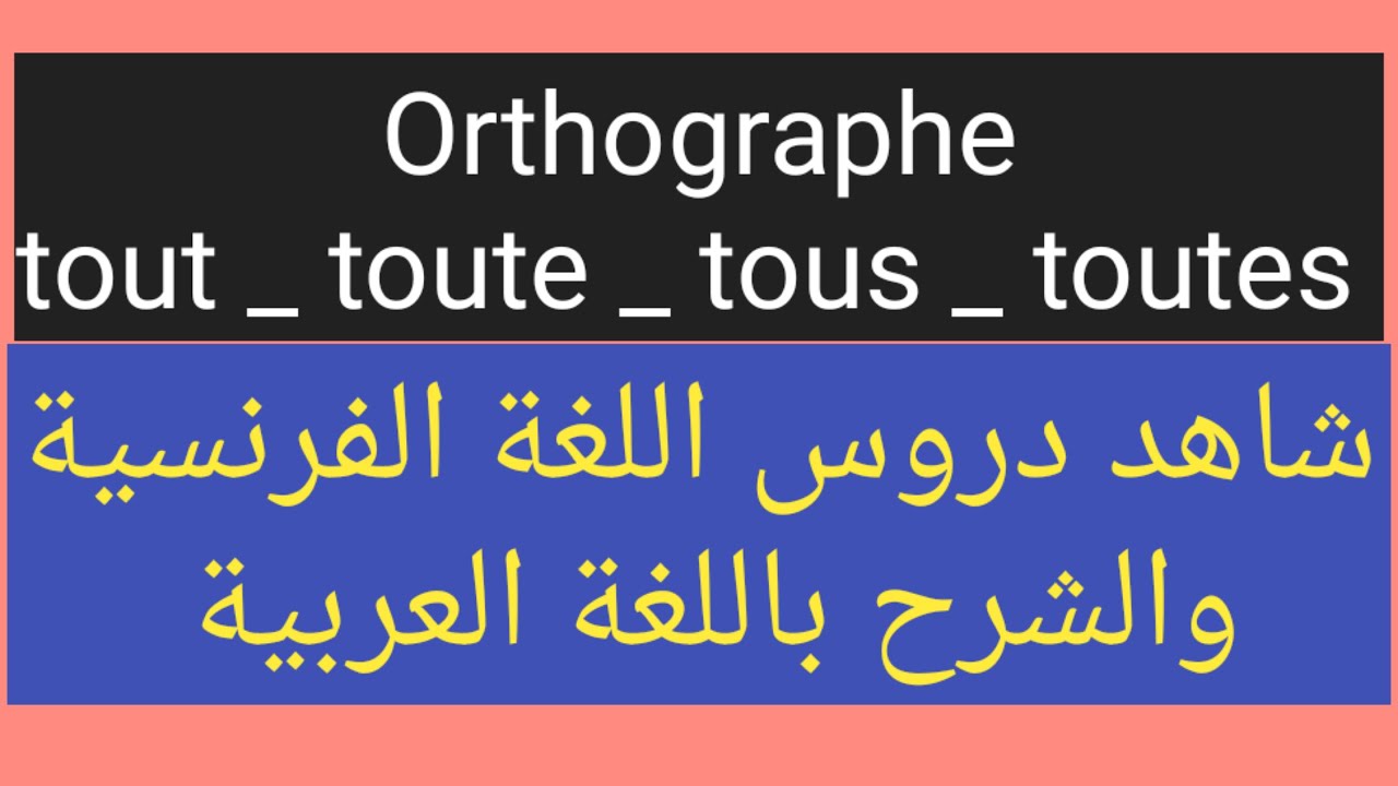 Orthographe : tout _ toute _ tous _ toutes شاهد دروس اللغة الفرنسية ...