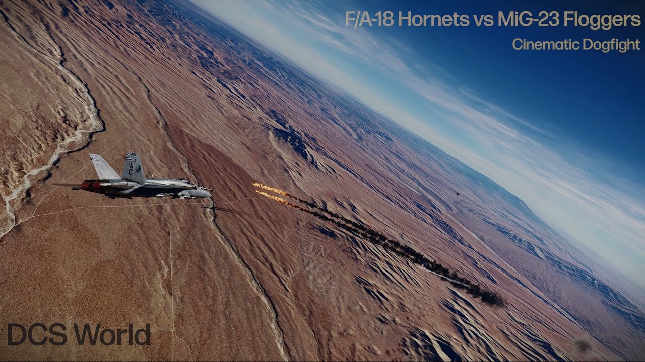 F/A-18 Hornets vs MiG-23 Floggers Cinematic Dogfight | DCS World - YouTube