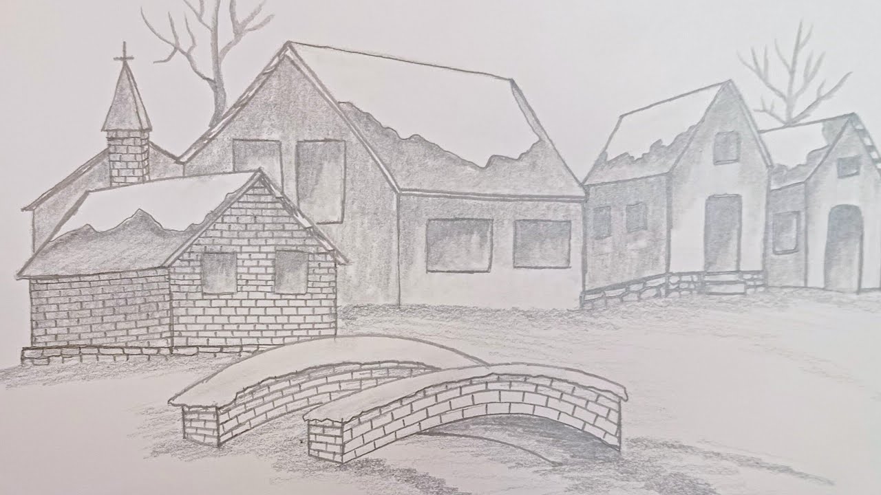 Easy snow scenery||Easy snow pencil drawing step by step tutorial ...