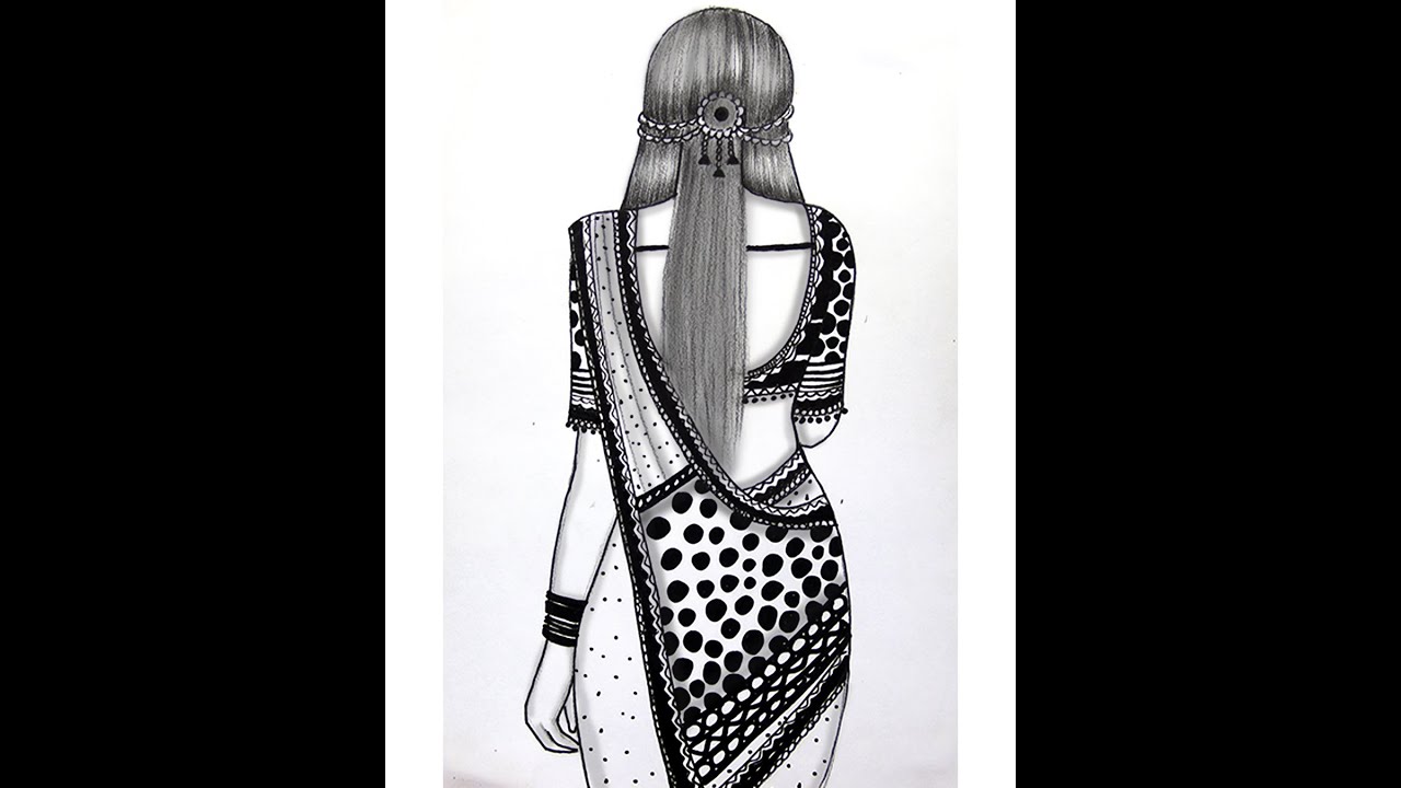 Amazing Drawing Technique of how to draw a traditional girl backside ...