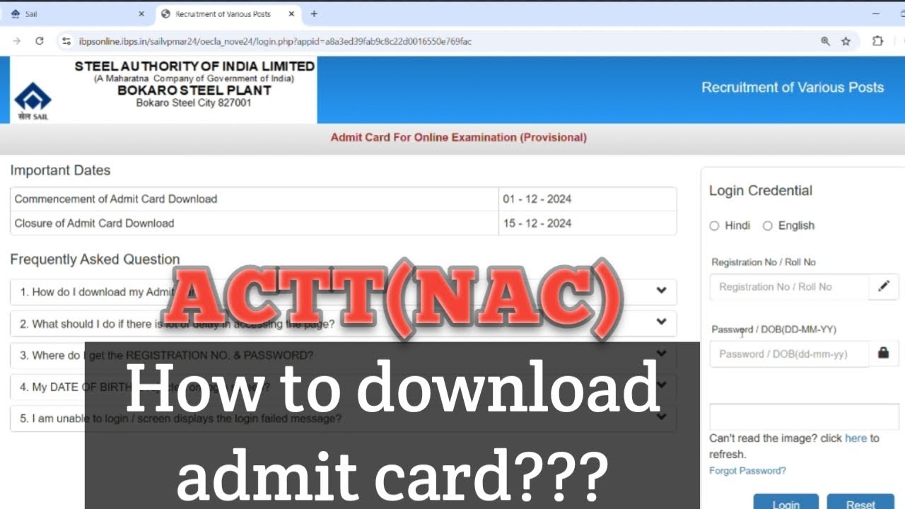 How to download admit card ||SAIL ACTT(NAC) - YouTube