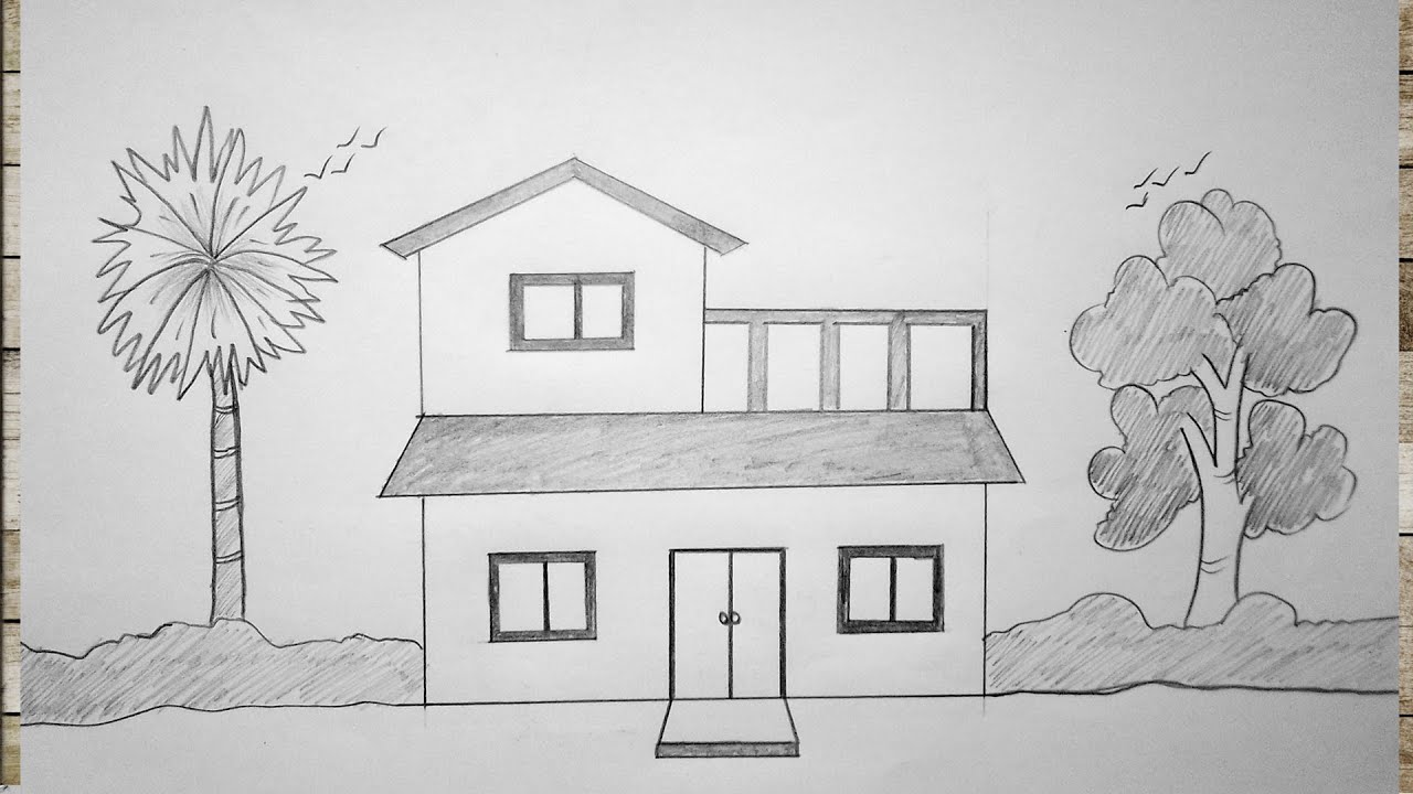 Very Easy House Scenery Drawing | Village Scenery Drawing | How to Draw ...