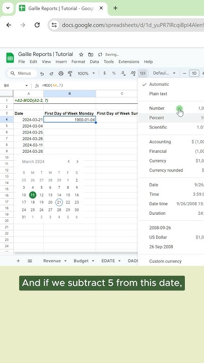 How to Get First Day of Week in Google Sheets? #googlesheets #googlesheetstips #weekdayformula ...