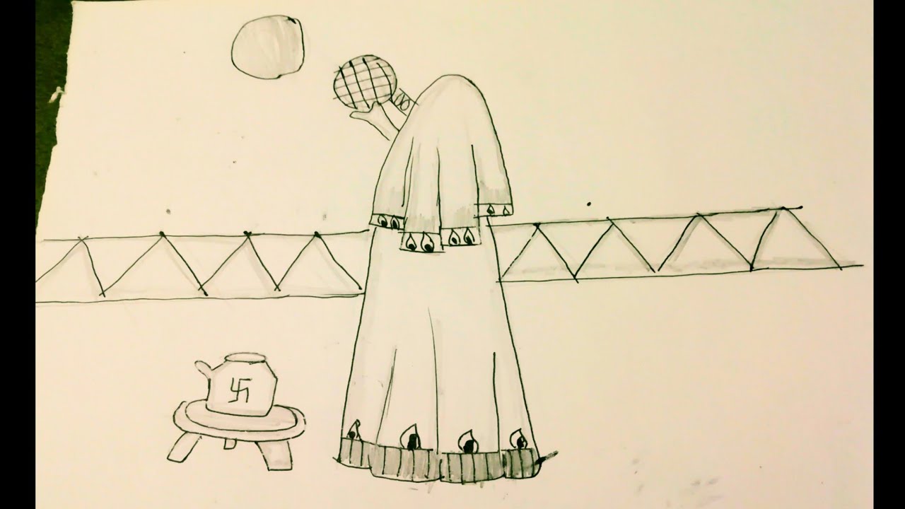 Traditional Karwa Chauth Drawing very easy || How To Draw Karwa Chauth ...