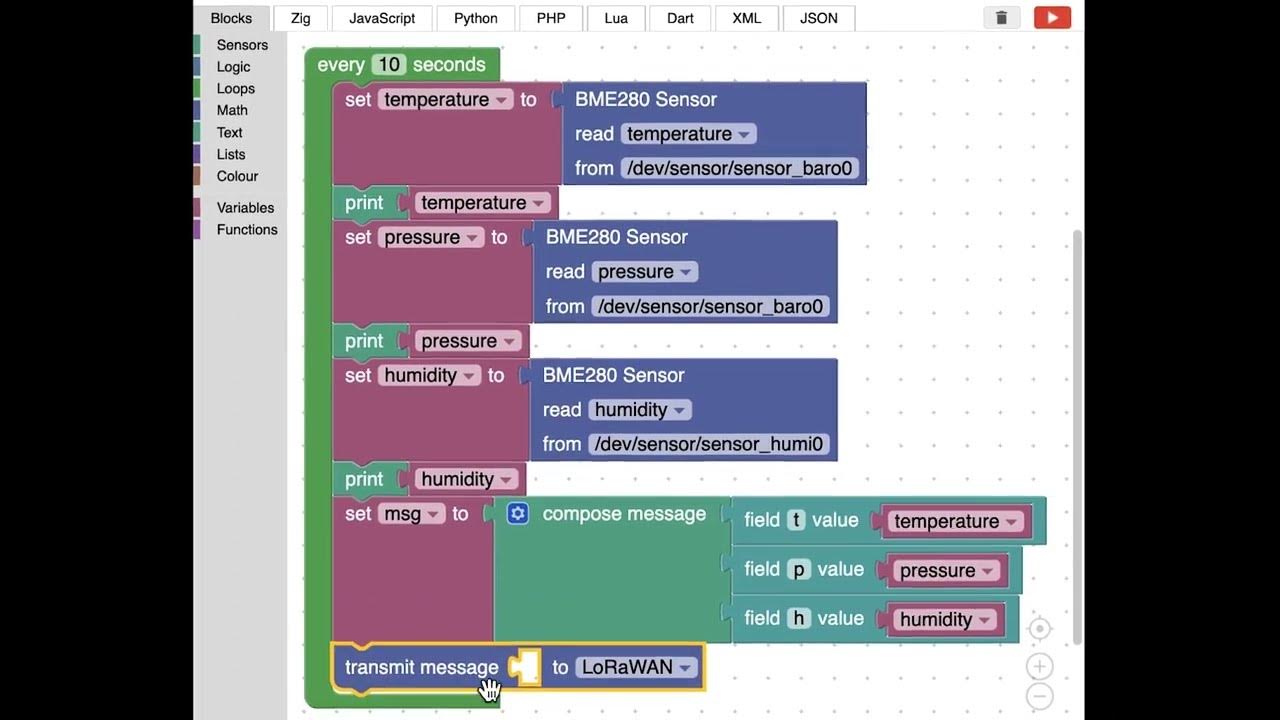Demo of Visual Programming with NuttX Sensors: Creating the program - YouTube