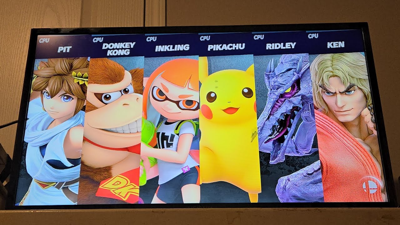 Pit vs Donkey Kong vs Inkling vs Pikachu vs Ridley vs Ken - YouTube