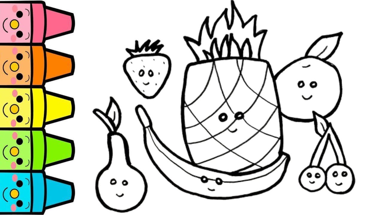 How to draw cute Fruits 🍍🍓🍒Easy drawing and colouring Rainbow Fruits 🍌🍐 ...