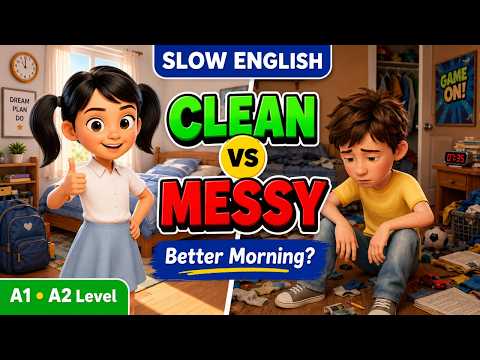 Clean vs Messy Who Has a Better Morning  Easy English Listening Story A1–A2 Level