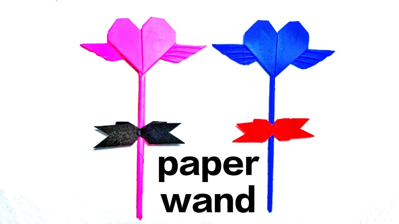 How to make paper heart wand / princess magic wand making / paper craft ...
