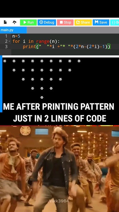 Pattern in python | print pattern | #coding #programming #telugu #webdevelopment #python #shorts ...