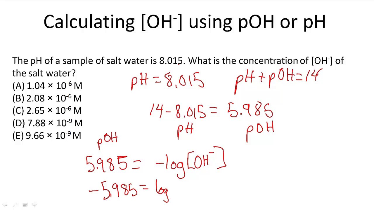 Calculating OH- using pH or OH - YouTube