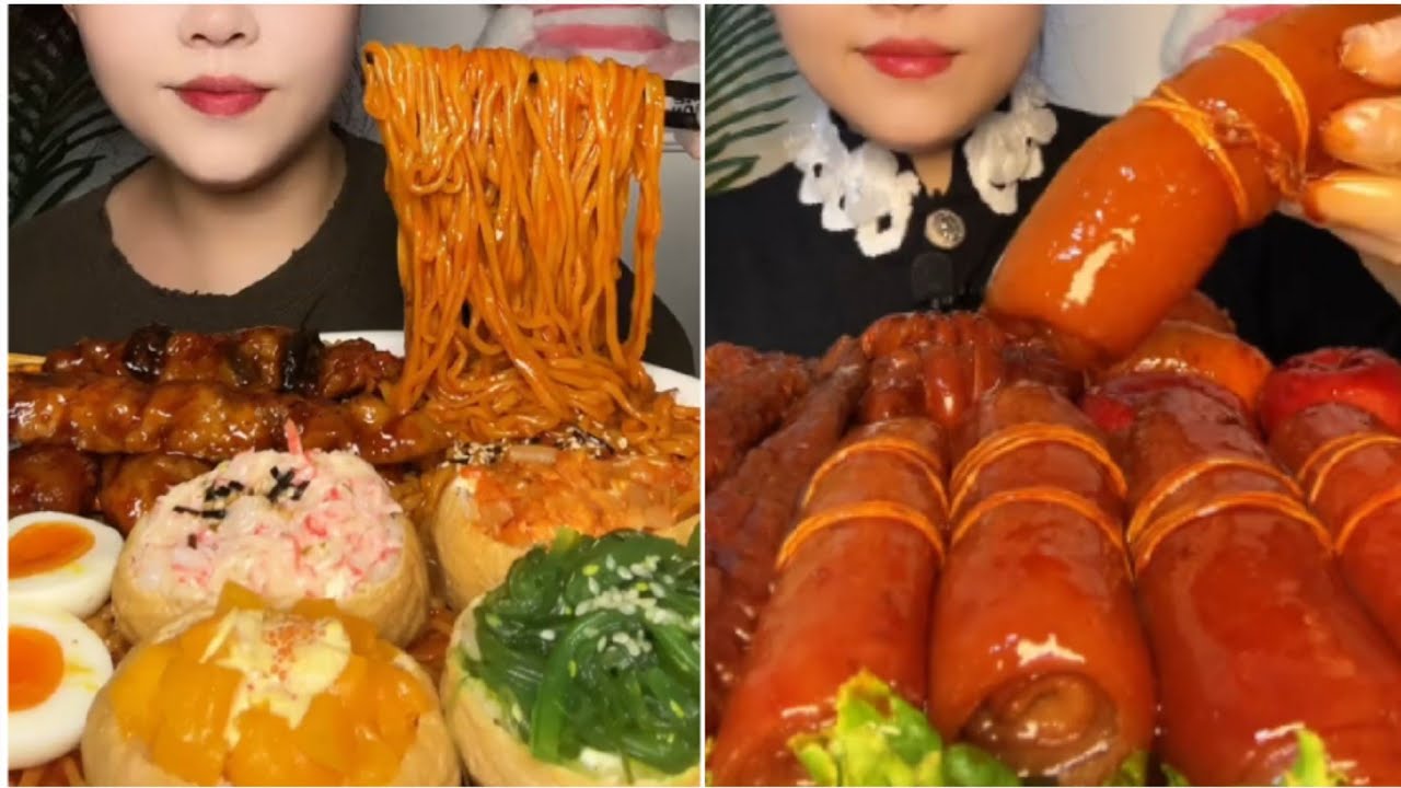 ASMR Fried pork , stir-fried tofu, egg fried rice, Onion noodle, Hot pot noodle soup, - YouTube