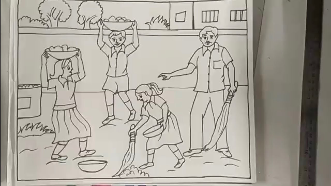 Memory drawing (Part -1)- Cleanliness in Village II - YouTube