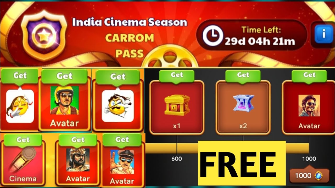 🌟 India Cinema Season Carrom pass 🔐 Friday Dhamaka 🥳 Free Carrom pool ...